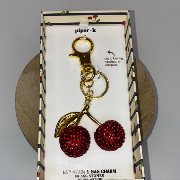 Piper K | Accessories | Piper K Red And Gold Bejeweled Cherry Key Card ...